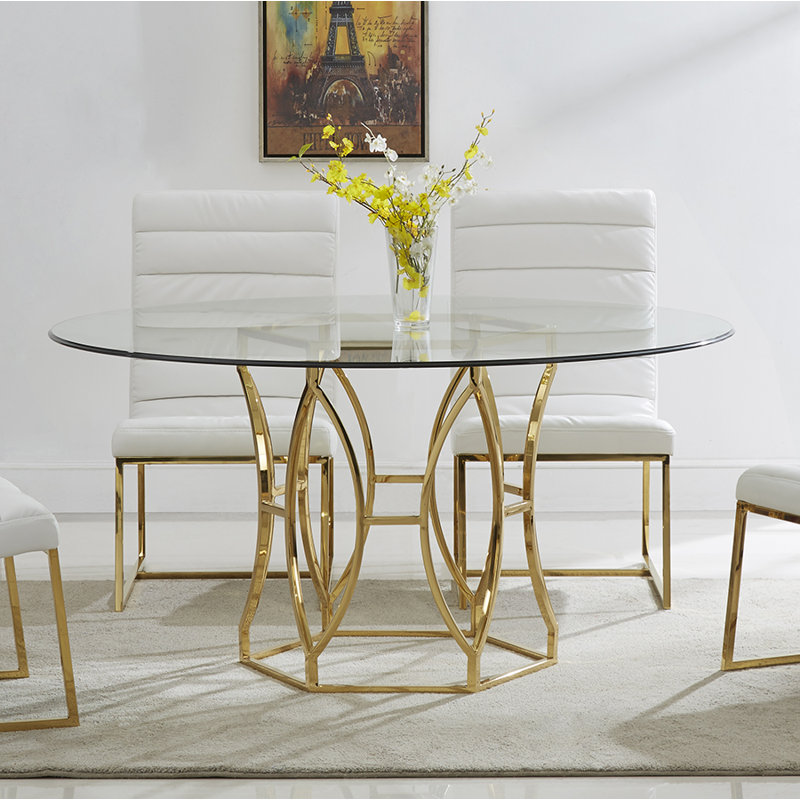 Gold glass round dining table store